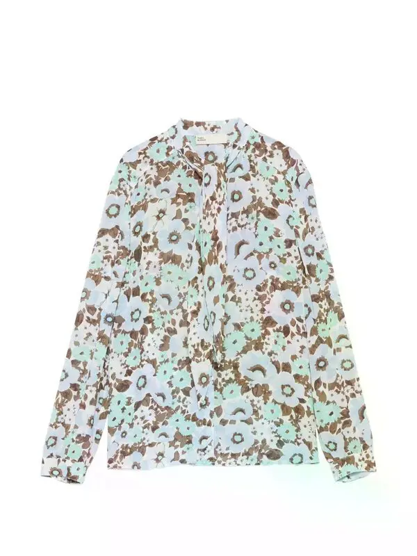 Tory Burch Floral-print Pussy-bow Blouse - Blue