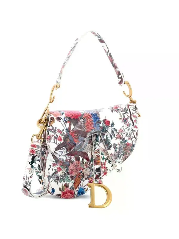 Dior Saddle Handbag With Strap Printed Leather Medium Shoulder Bag - Multicolour
