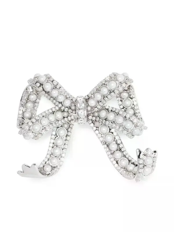 SELF-PORTRAIT Crystal-embellished Bow Brooch - Silver