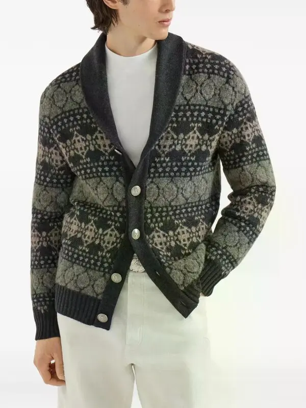 Brunello Cucinelli Cashmere Jacquard Shawl Collar Cardigan