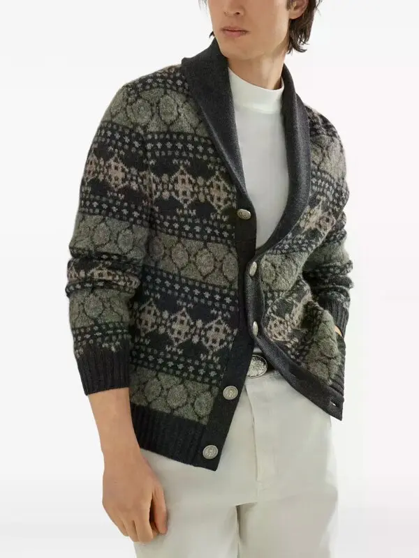 Brunello Cucinelli Cashmere Jacquard Shawl Collar Cardigan