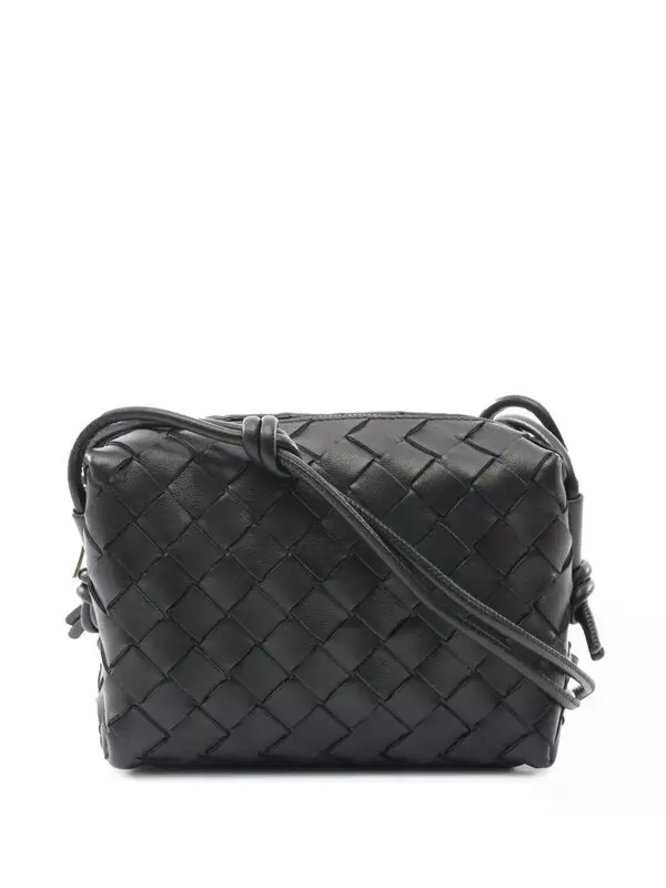 Bottega Veneta 2019-2026 Mini Lambskin Intrecciato Loop Camera Bag Crossbody Bag - Black