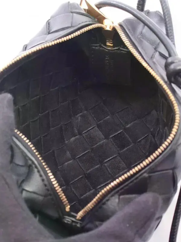 Bottega Veneta 2019-2026 Mini Lambskin Intrecciato Loop Camera Bag Crossbody Bag - Black