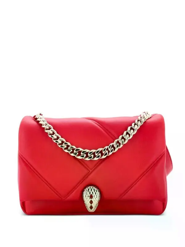 BVLGARI Serpenti Cabochon Messenger Bag Diagonal Quilted Leather Small Crossbody Bag - Red