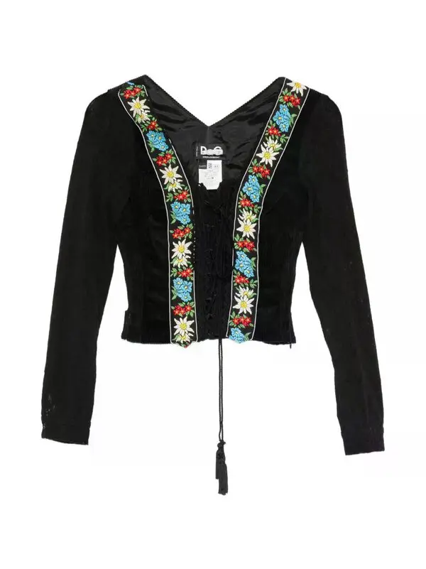 Dolce & Gabbana 2000s Floral-embroidered Lace-up Top - Black