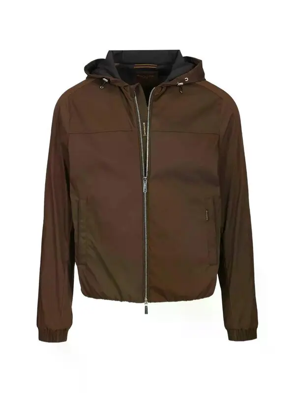 MOORER Hooded Zip-up Jacket - Brown