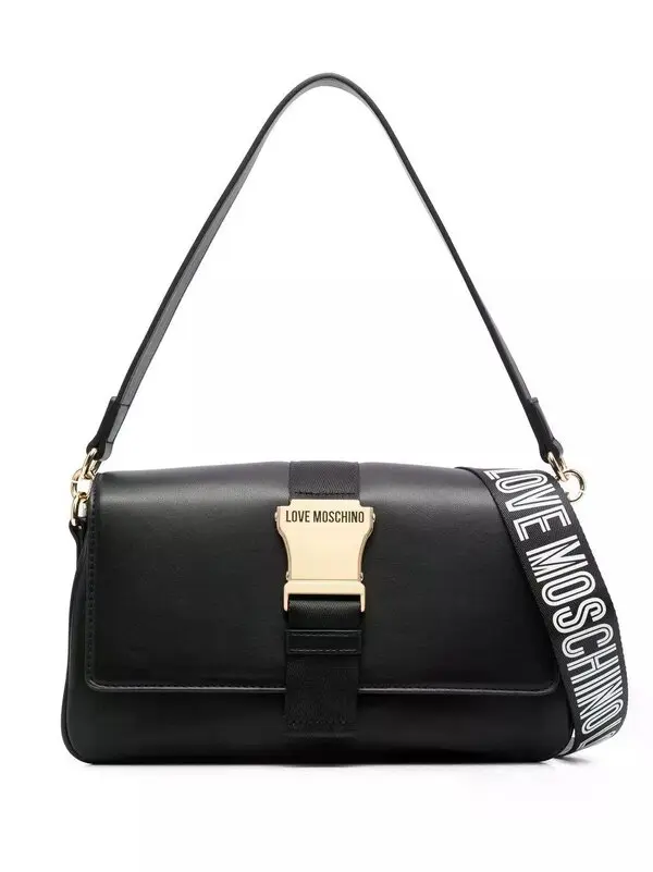 Moschino Engraved-logo Shoulder Bag - Black