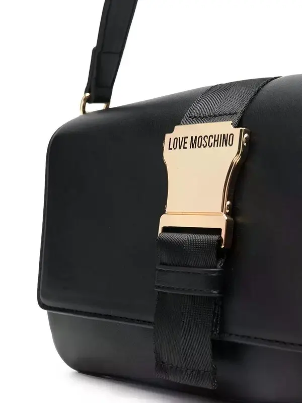 Moschino Engraved-logo Shoulder Bag - Black
