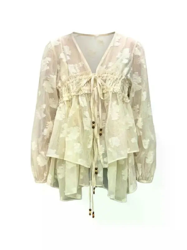 ÉPINGLER Floral-motif Ruffled Cardigan