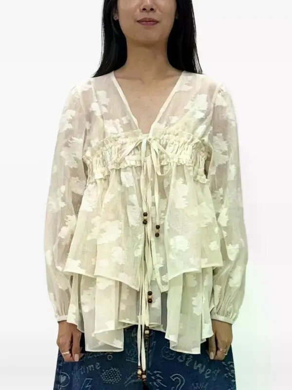 ÉPINGLER Floral-motif Ruffled Cardigan