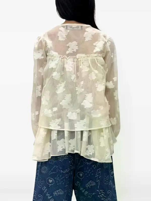 ÉPINGLER Floral-motif Ruffled Cardigan