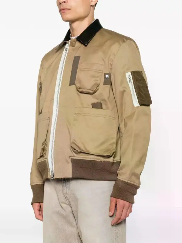 Sacai Leather-collar Panelled Jacket