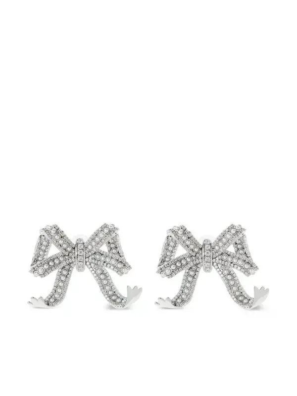 SELF-PORTRAIT Pearl Crystal Bow Earrings Others White - Silver