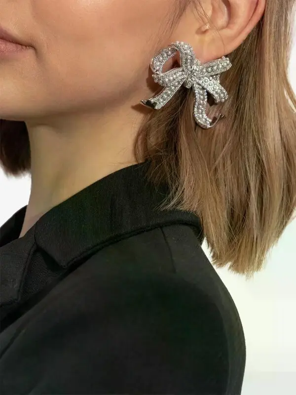 SELF-PORTRAIT Pearl Crystal Bow Earrings Others White