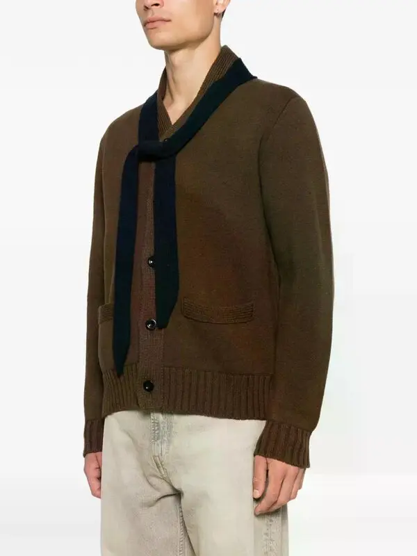 Sacai Scarf-detail Buttoned Cardigan - Brown