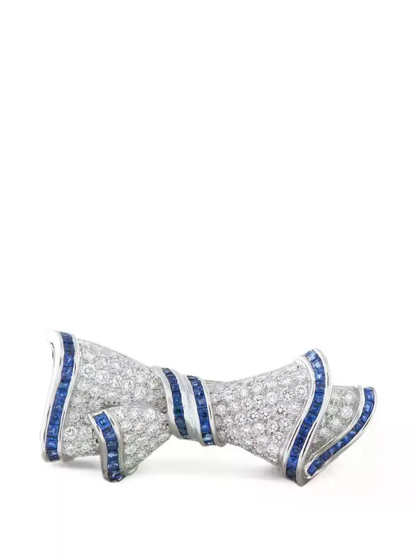 LB EXCLUSIVE Diamond And Sapphire Bow Brooch - Silver