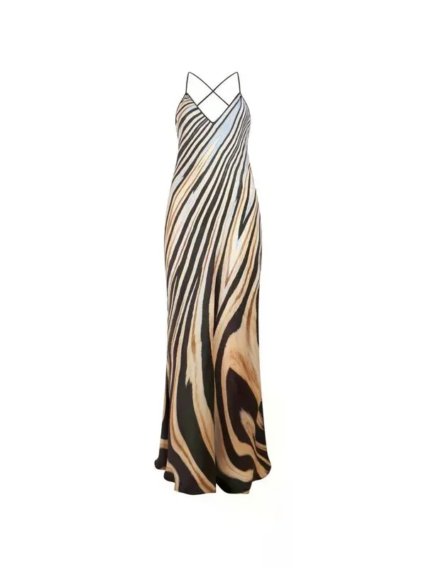 Roberto Cavalli Zebra-print Open-back Maxi Dress