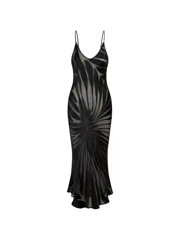 Roberto Cavalli Leaf-devoré Spaghetti-strap Midi Dress - Black