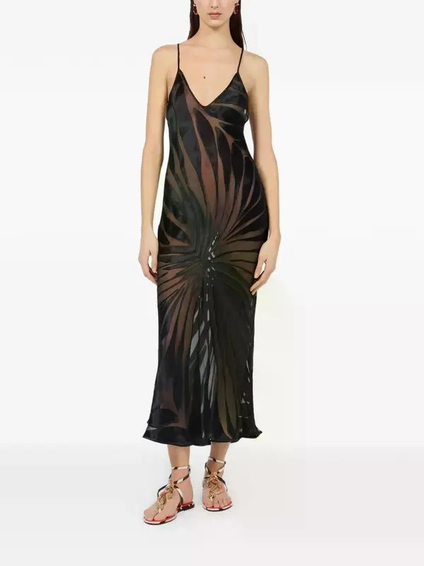 Roberto Cavalli Leaf-devoré Spaghetti-strap Midi Dress