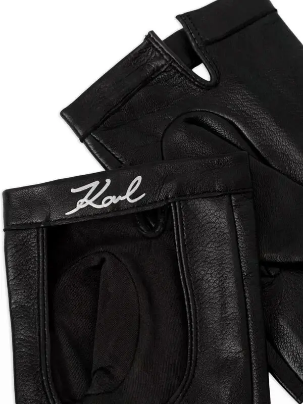 Karl Lagerfeld Fingerless Leather Gloves - Black