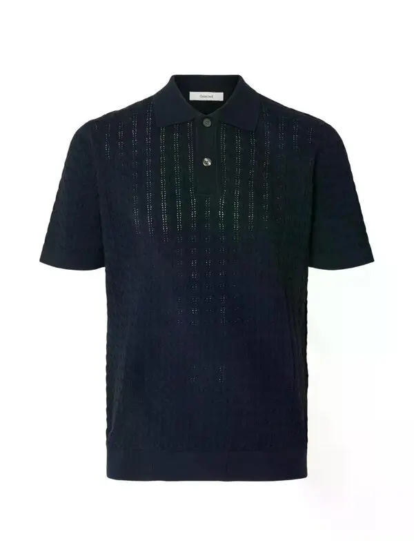SELECTED Cable-knit Polo Shirt - Blue