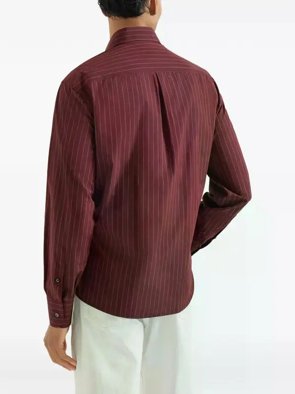 Brunello Cucinelli Double Pinstripe Cotton Overshirt With Italian Collar And Chest Pocket - Red
