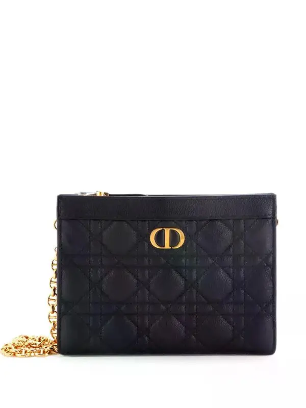Dior Caro Clutch With Chain Cannage Quilt Calfskin Small Crossbody Bag - Black