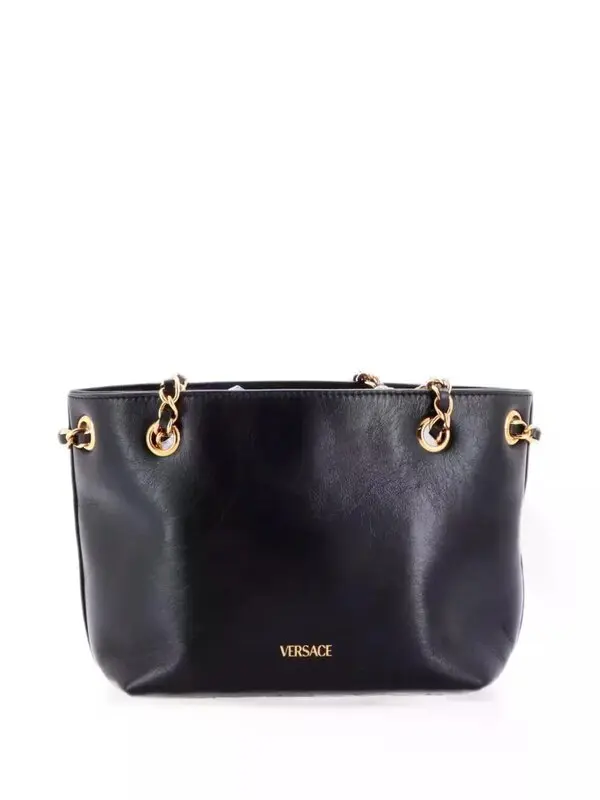 Versace Medusa Icon Chain Tote Leather Mini Bucket Bag - Black