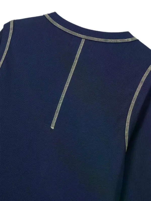 STUDIO TOMBOY Ribbed Contrast-stitch Long-sleeve Cotton T-shirt - Blue
