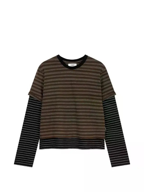STUDIO TOMBOY Striped Layered Cotton T-shirt - Brown