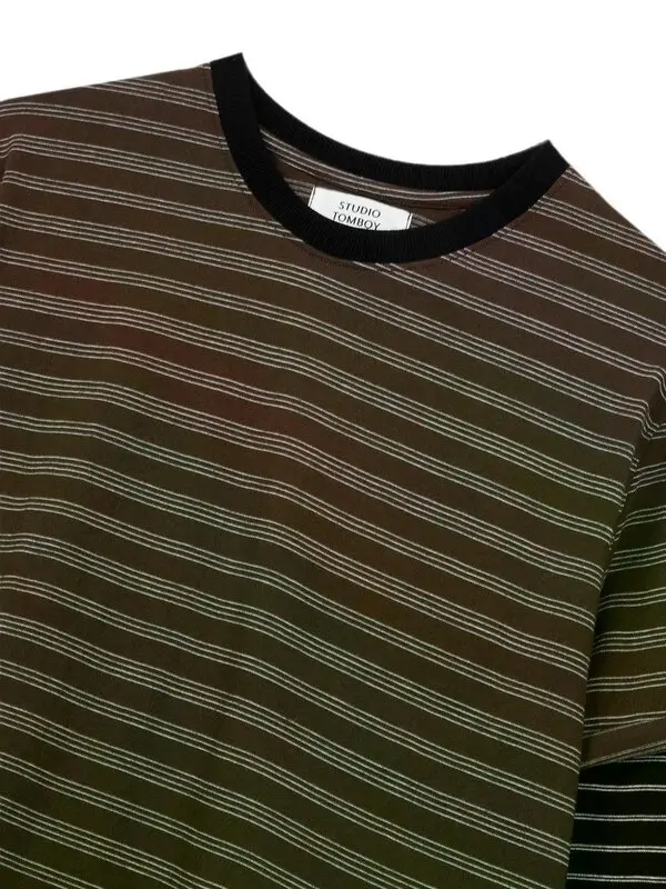 STUDIO TOMBOY Striped Layered Cotton T-shirt - Brown