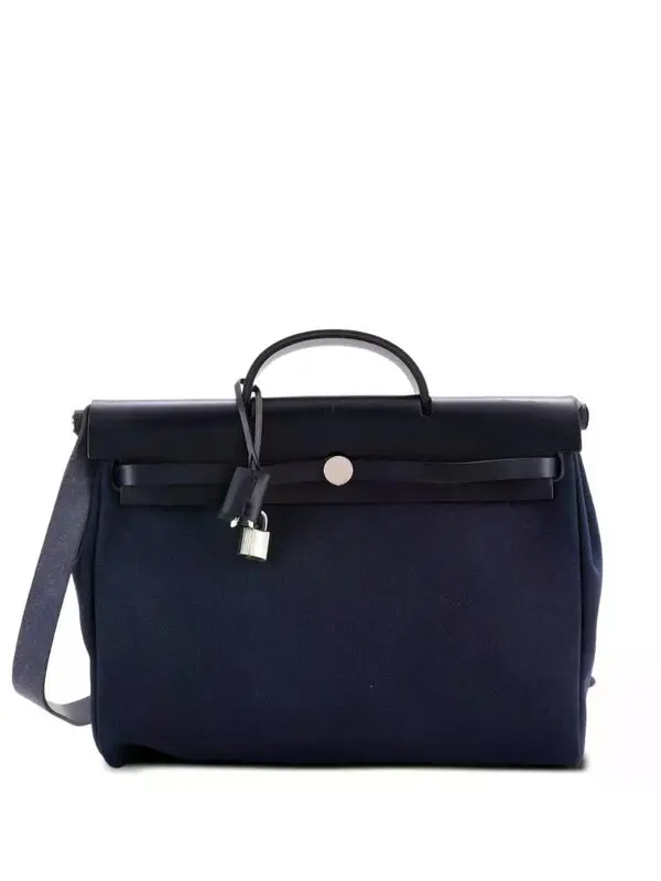 Hermès Herbag Zip Leather And Toile 39 Satchel - Blue