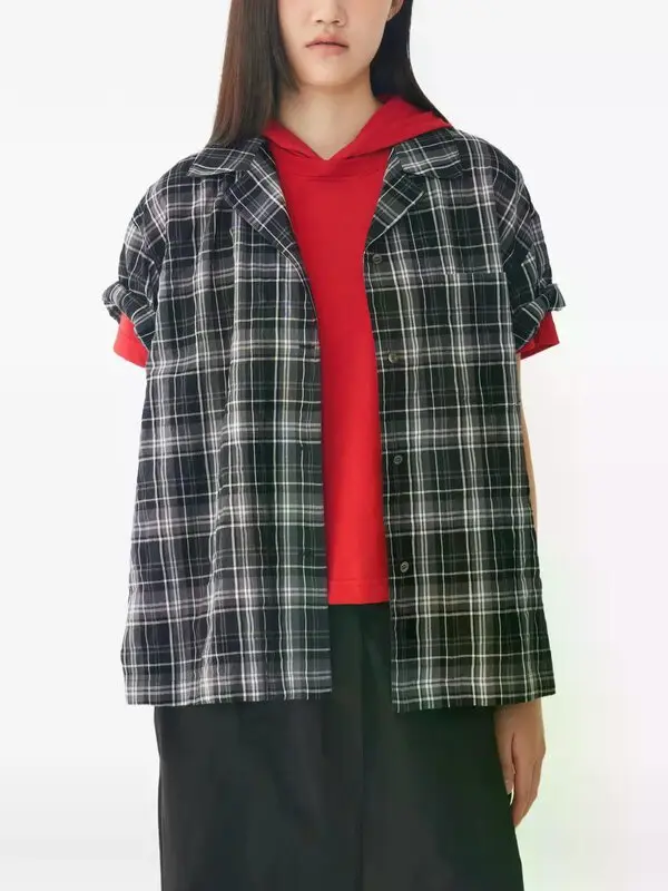 STUDIO TOMBOY Check-pattern Short-sleeve Cotton Shirt