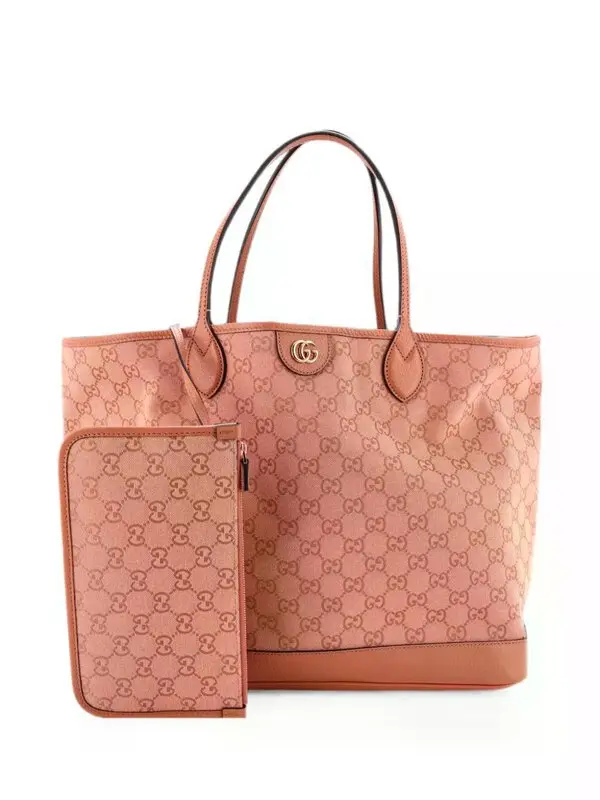 Gucci Ophidia Top Handle Shopping Gg Coated Canvas And Leather Medium Tote Bag - Pink