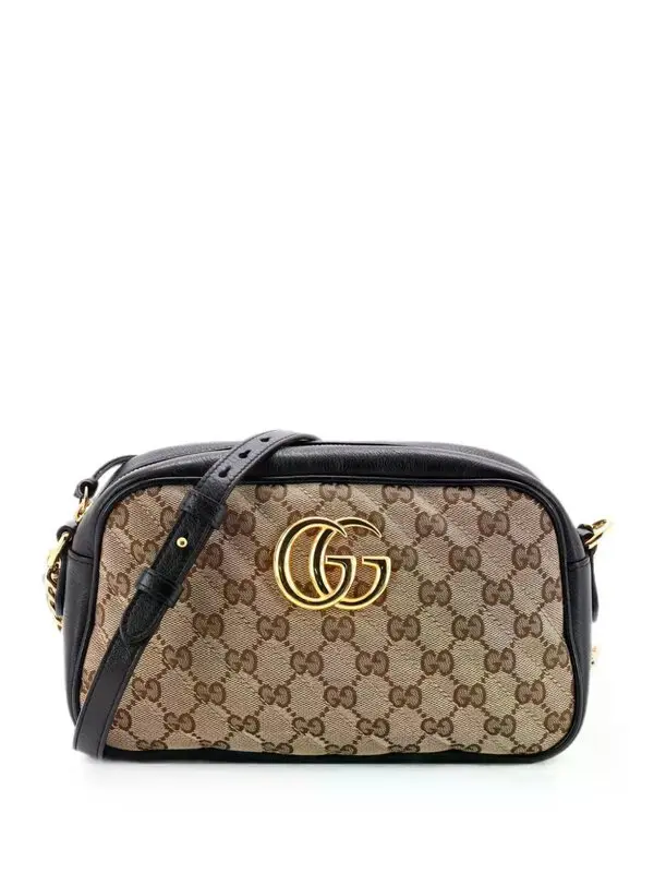 Gucci Gg Marmont Shoulder Bag In Quilted Gg Canvas With Leather