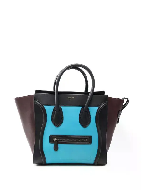 Celine 2010-2026 Mini Tricolor Leather Luggage Tote Bag - Blue