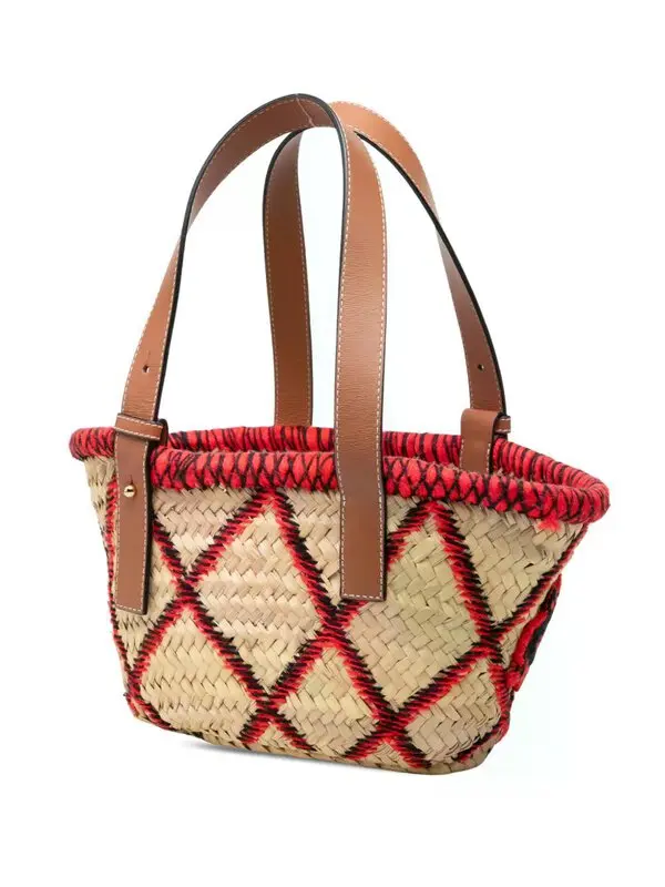 Loewe 2019 Small Raffia Animal Embroidered Anagram Basket Tote Bag - Neutrals