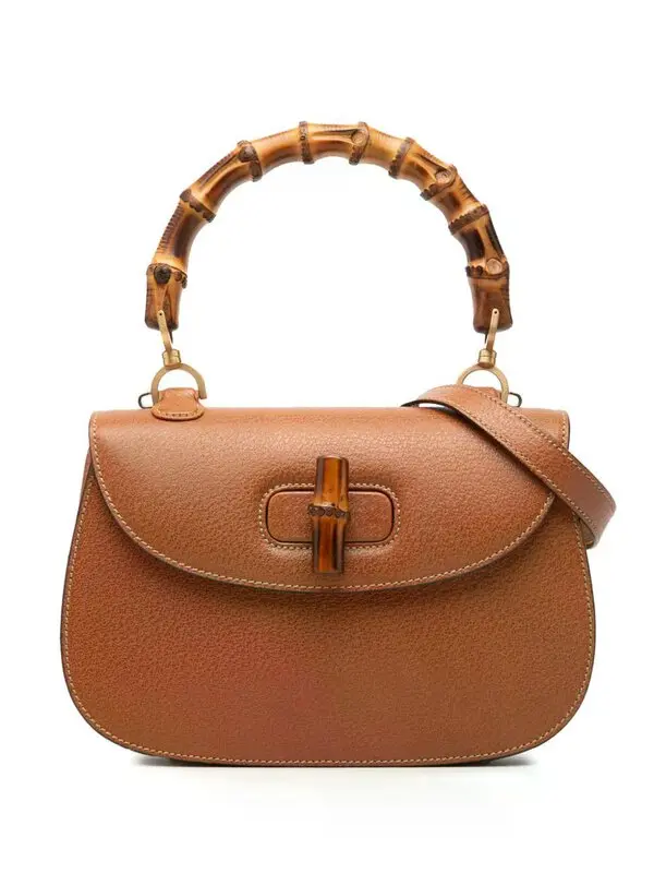 Gucci Grained Calfskin Bamboo Night Satchel - Brown
