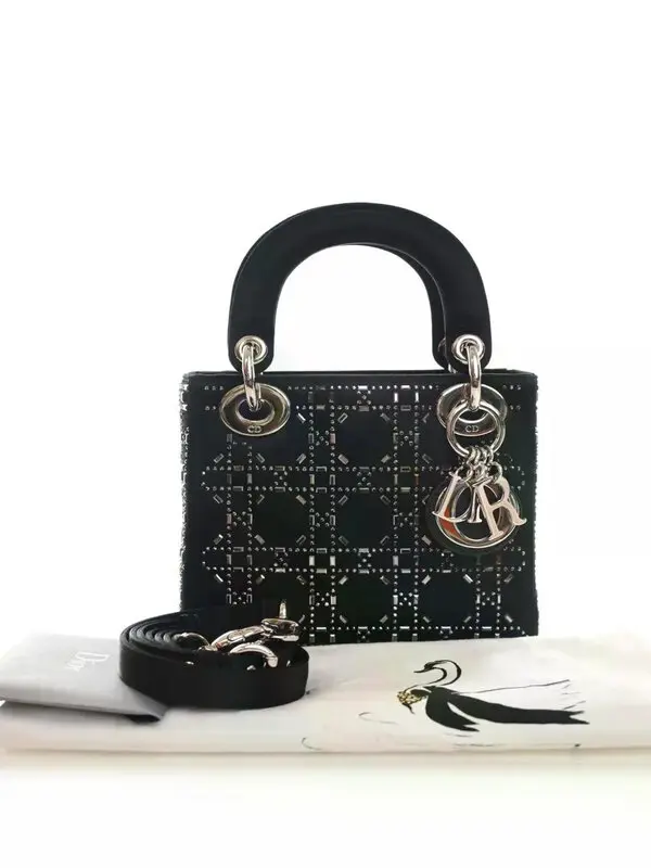 Dior 2017 Mini Satin Cannage Crystal Embellished Lady Satchel - Black