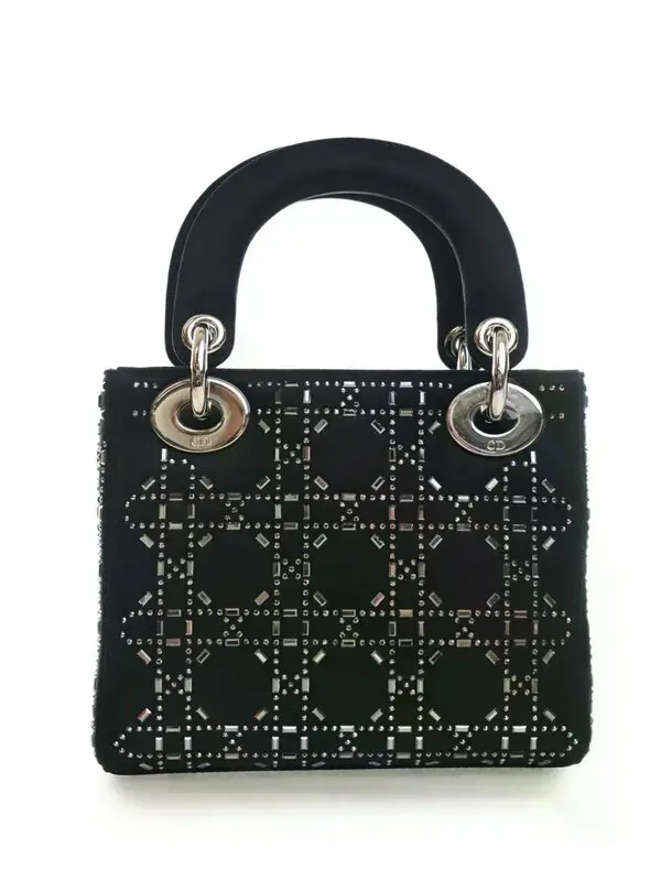 Dior 2017 Mini Satin Cannage Crystal Embellished Lady Satchel - Black