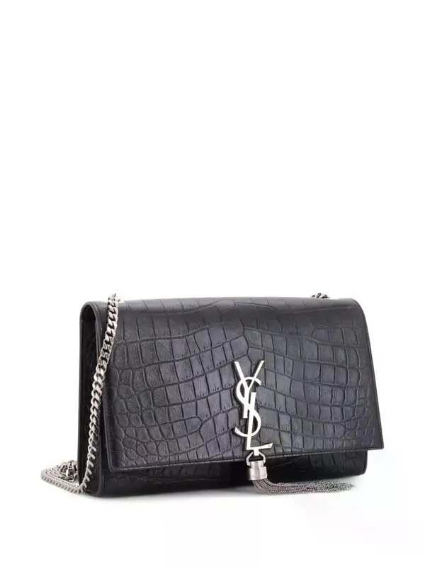 Saint Laurent Classic Monogram Tassel Crocodile Embossed Leather Medium Crossbody Bag