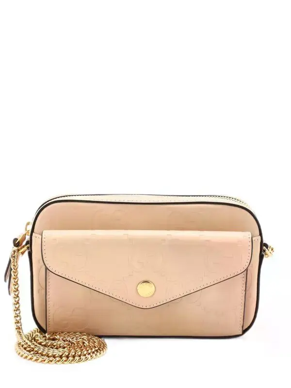 Gucci Front Pocket Chain Shoulder Bag Jumbo Gg Embossed Leather Super Mini Crossbody Bag - Neutrals