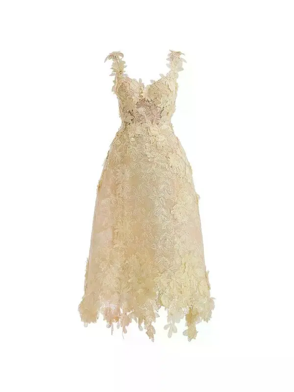 GEMY MAALOUF 3d Floral-appliqué Cage Dress - Neutrals