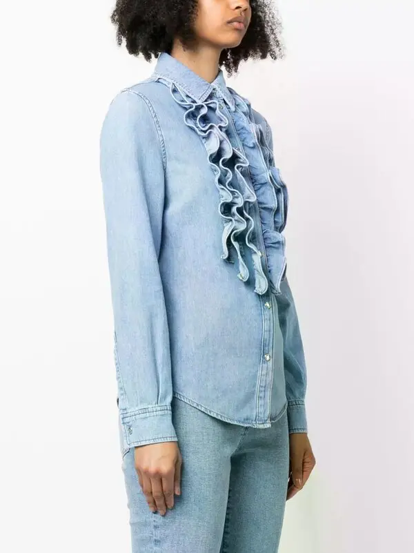 Moschino Ruffled Washed-denim Shirt