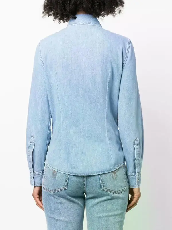 Moschino Ruffled Washed-denim Shirt