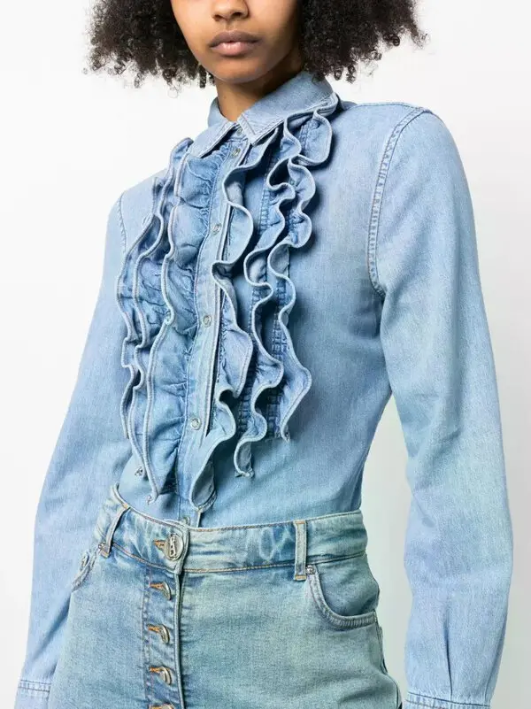Moschino Ruffled Washed-denim Shirt