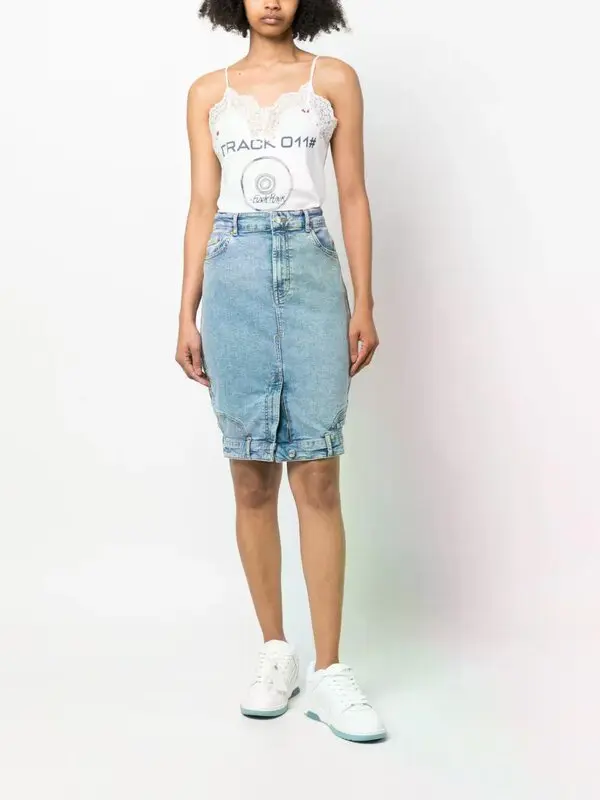 Moschino Fitted Washed-denim Skirt - Blue