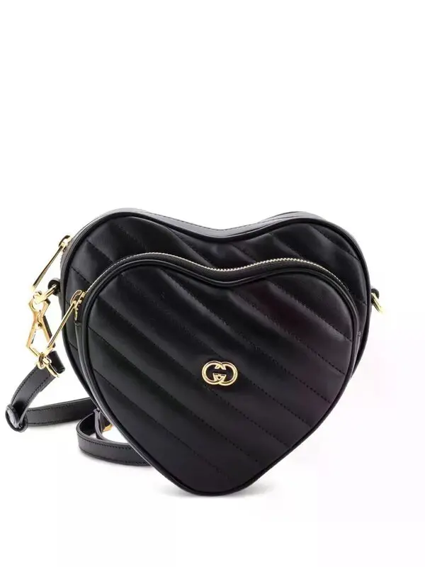 Gucci Interlocking G Heart Diagonal Quilted Leather Mini Shoulder Bag - Black