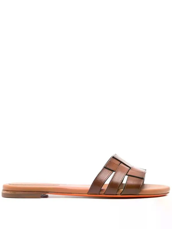 Santoni Open-toe Flat Slides - Brown