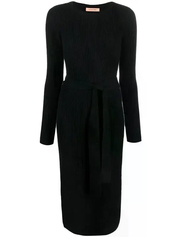 YVES SALOMON Ribbed-knit Midi Dress - Black